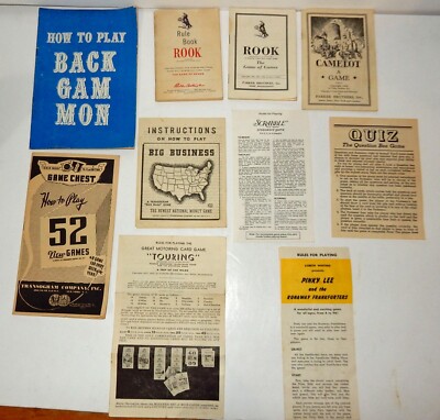 Lot of 10 Vintage Board Games Rules Sheets Booklets 1930s 40s & 50s | eBay