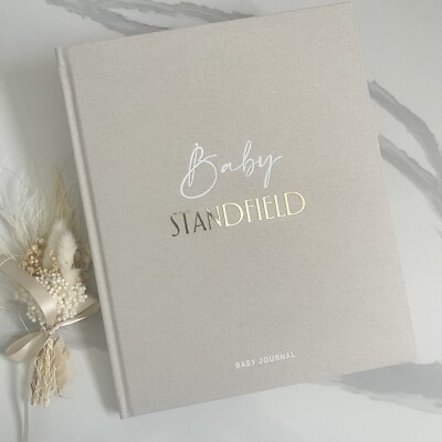 Personalised Baby Record Book Photo Memory Journal Linen Keepsake Gift ...