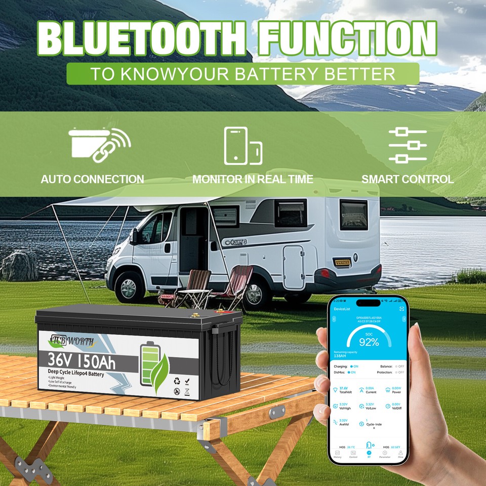 36V 150Ah Lithium Golf Cart Battery 200A Smart BMS Trolling Motors Boat ...