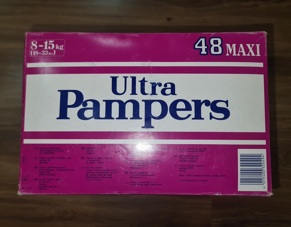 Vintage 80s ULTRA PAMPERS 48 Maxi diapers in original box 18-33lbs/8 ...
