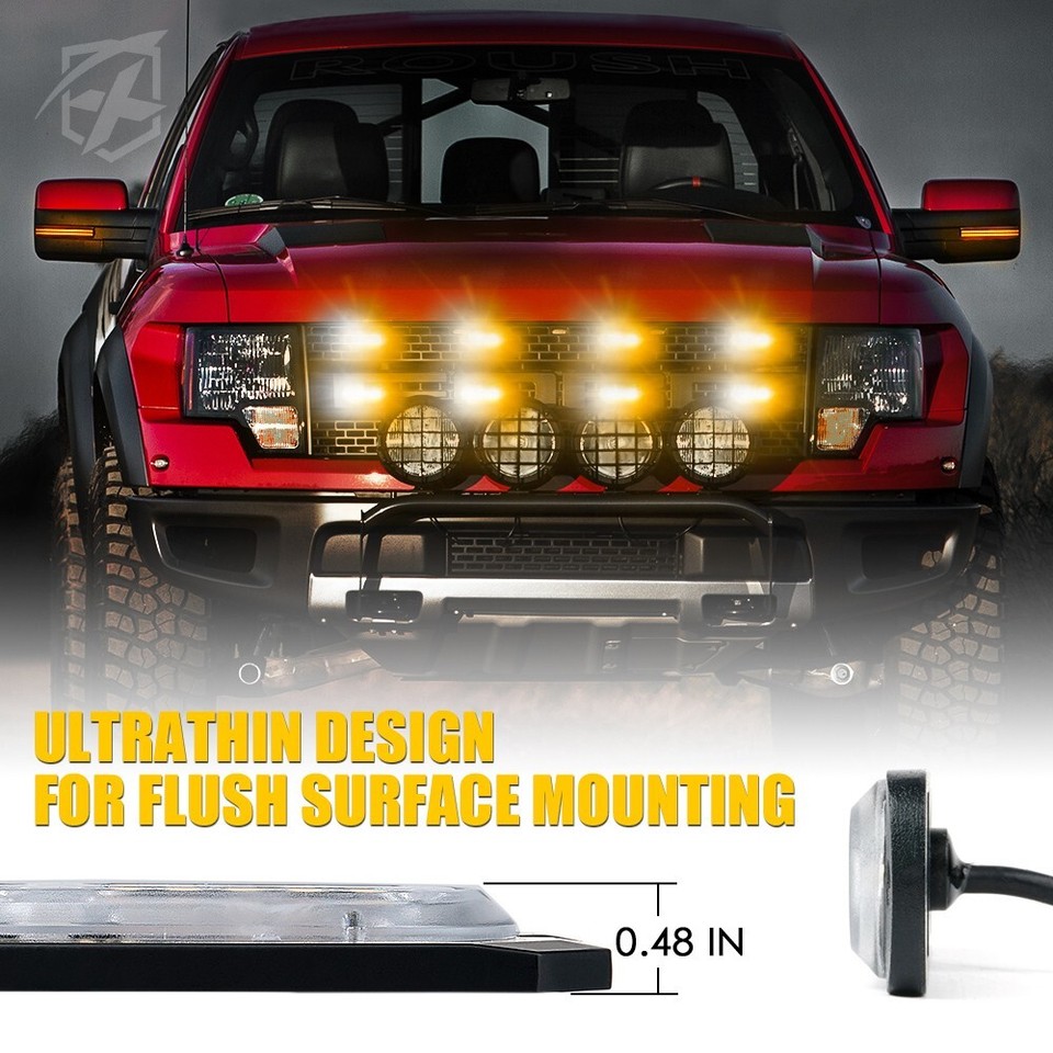 8pcs Amber LED Hide-A-Way Side Marker Strobe Lights Kit w/ Control Box ...