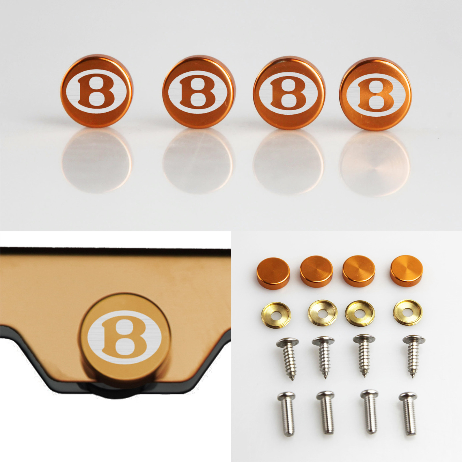 Laser Etched 4 Rose Gold Aluminum Bentley License Plate Frame Fastener ...