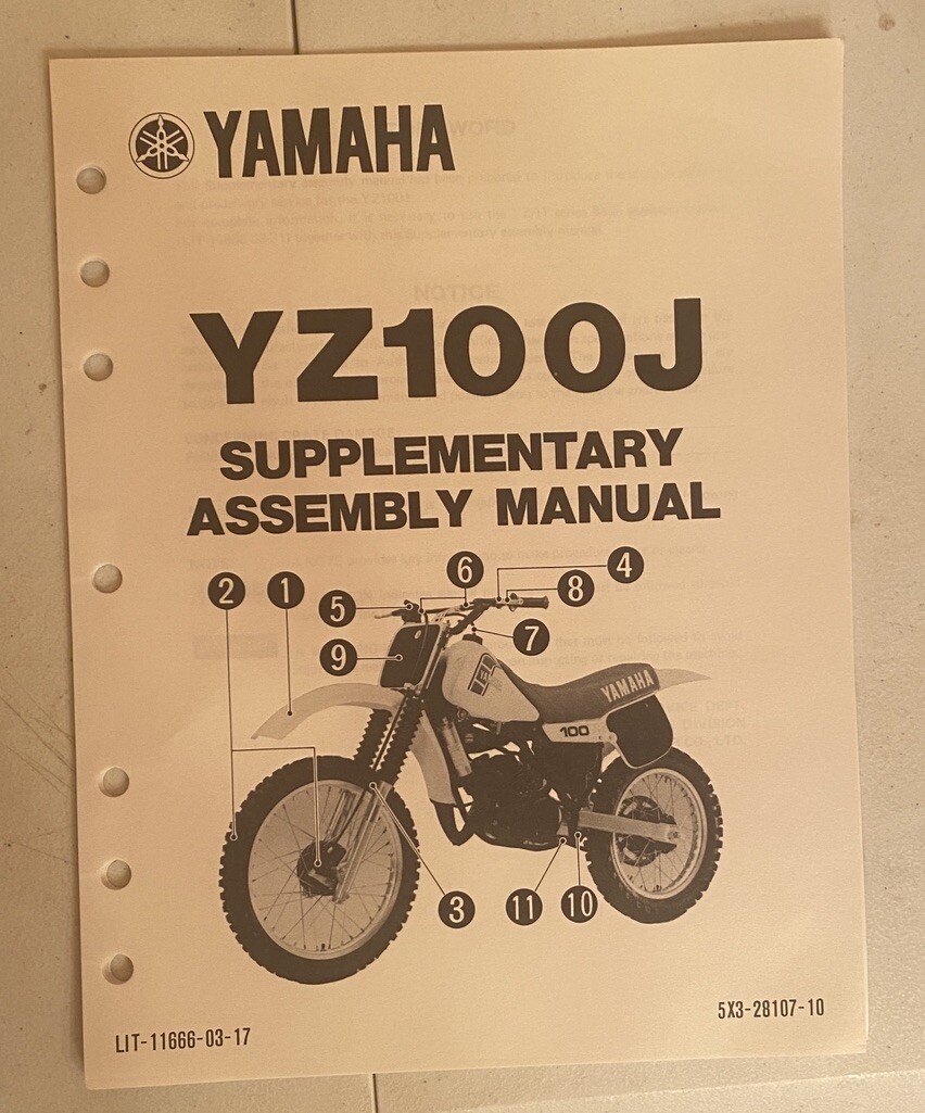 1982 Yamaha YZ100J 100cc 2 stroke vintage Motorcycle Assembly Manual ...