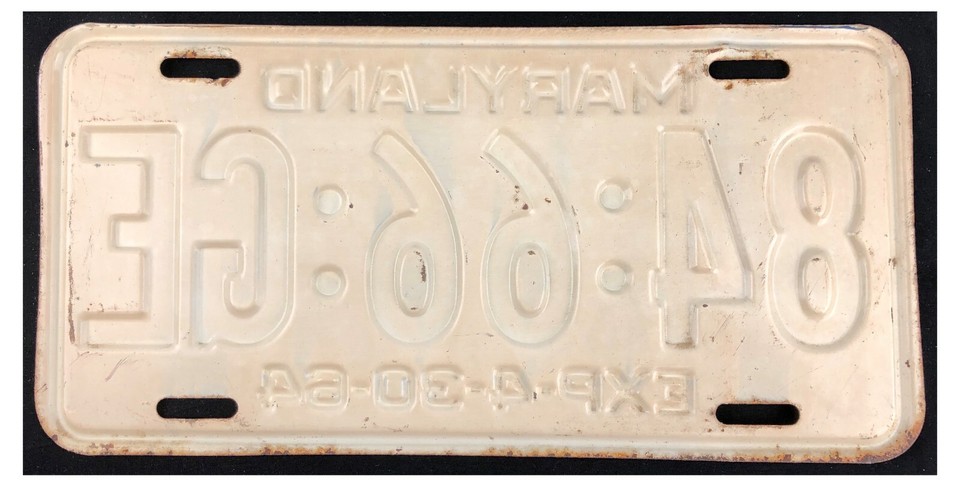 Maryland 1964 TRAILER License Plate 84-66-GE! | eBay