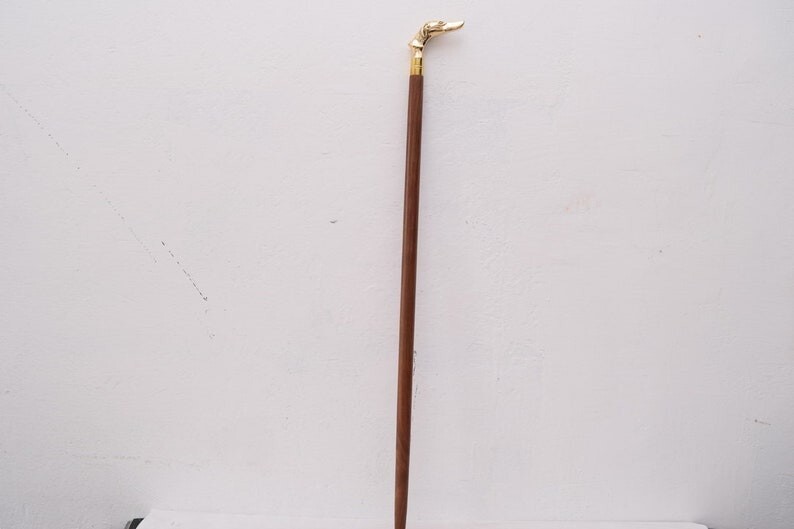 Brass Dog Greyhound Hunter Wooden cane Walking Stick Gift handmade ...