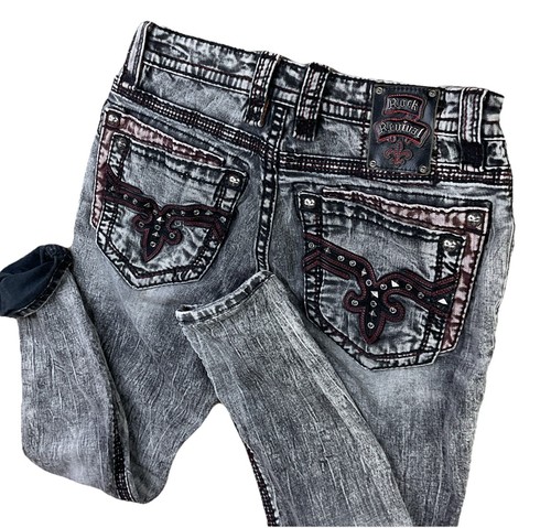 Rock Revival Jeans Conall Straight Gray Denim Contrast Stitching ...