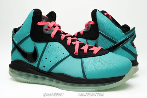 NIKE LEBRON VIII 8 USED SIZE 9.5 SOUTH BEACH RETRO PINK FLASH BLACK ...