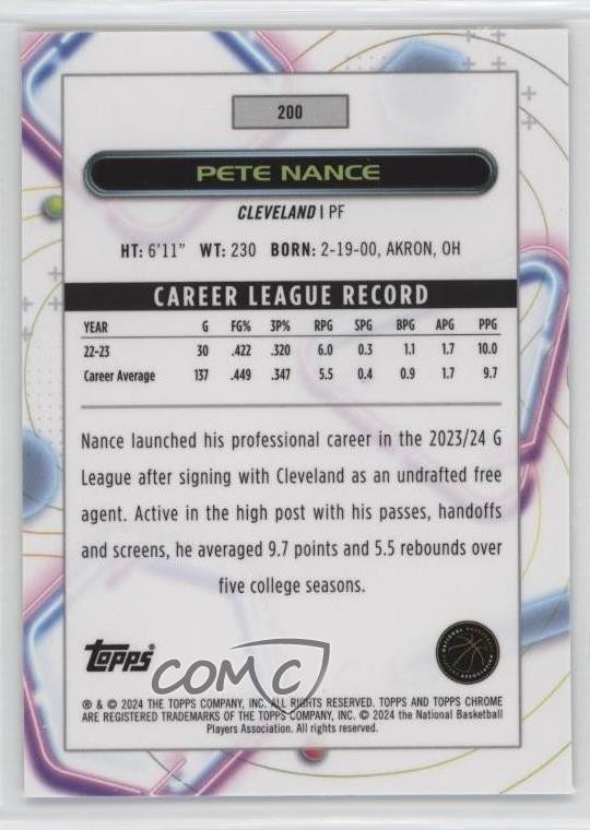 2023-24 Topps Cosmic Chrome Nucleus Refractor Pete Nance #200 1jj7 | eBay