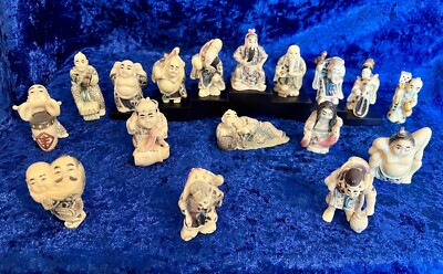 Vintage Lot of 17 Netsuke Chinese Japanese Ivory Painted Resin Samurai ...