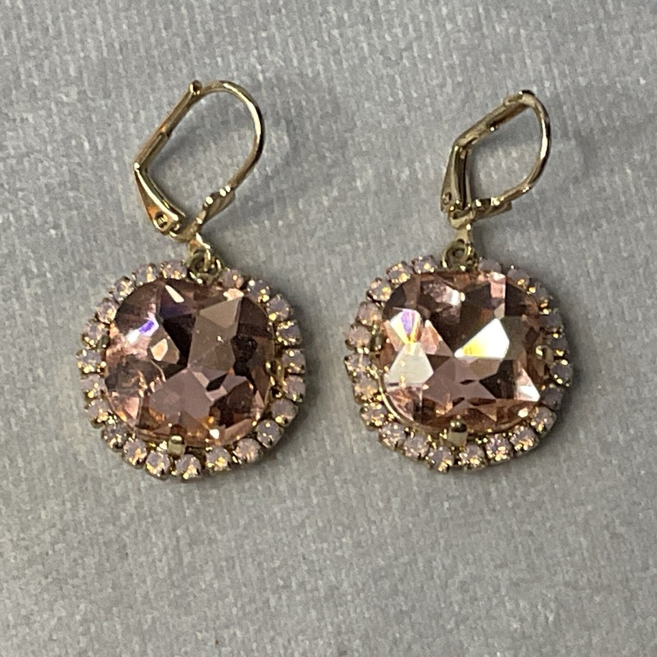 Pink Rhinestone Gem Crystal Gold Tone Dangle Drop Lever Back Fashion ...