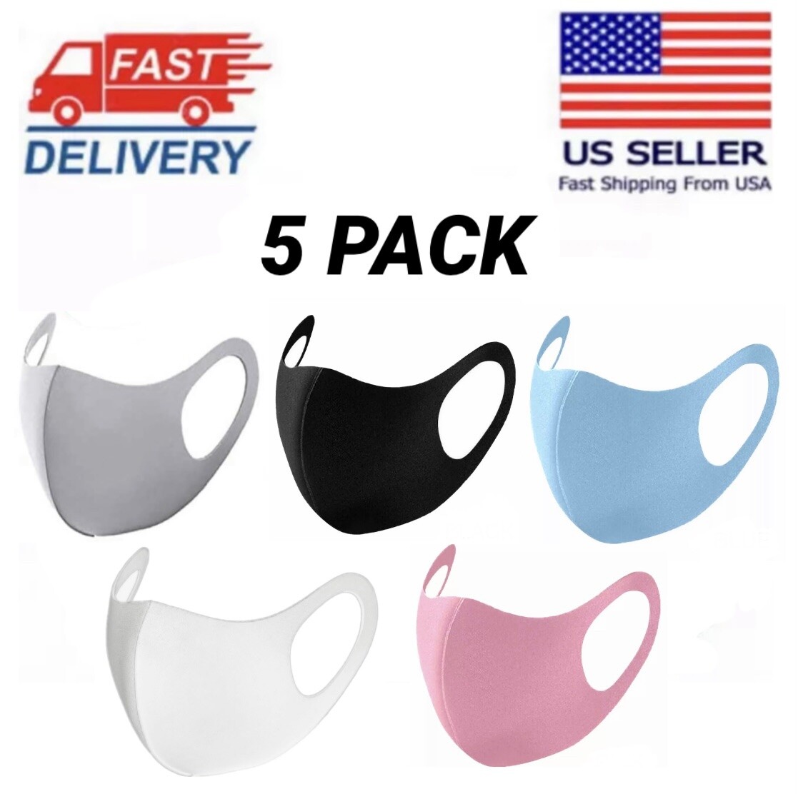 5 PACK Face Mask Reusable Washable Breathable Adult Fashion Cloth FAST ...