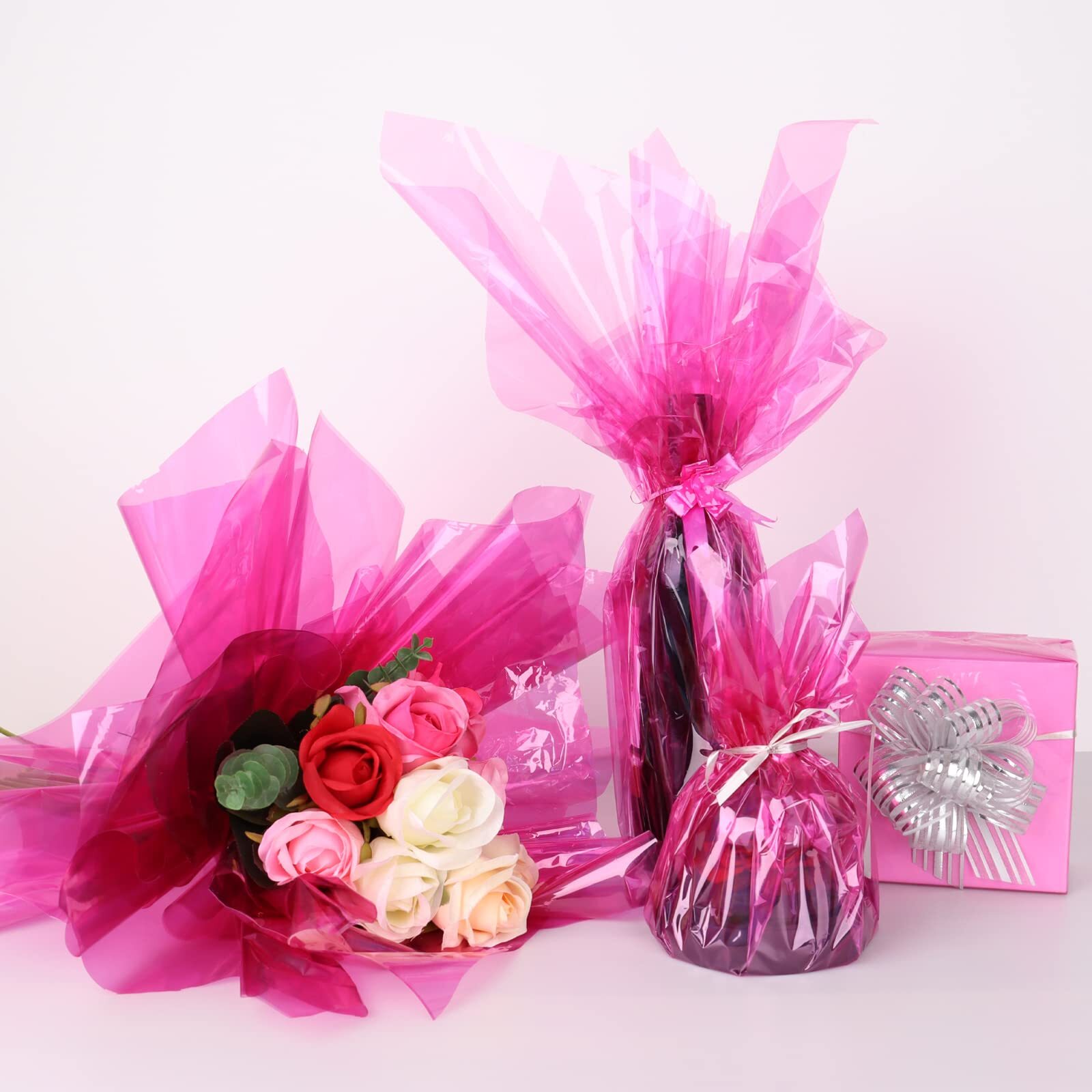 Iridescent Pink Cellophane Wrap Roll 34x100 Ft Wrapping for Gifts ...