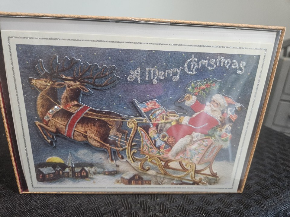Box of 15 Vintage Style Punch Studio Christmas Cards Santa Sleigh | eBay