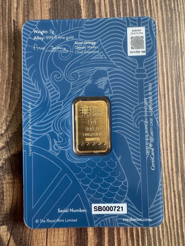 ROYAL MINT Britannia 5g Gold Bar 24K 999.9 Fine Sealed Assay Card - NEW ...