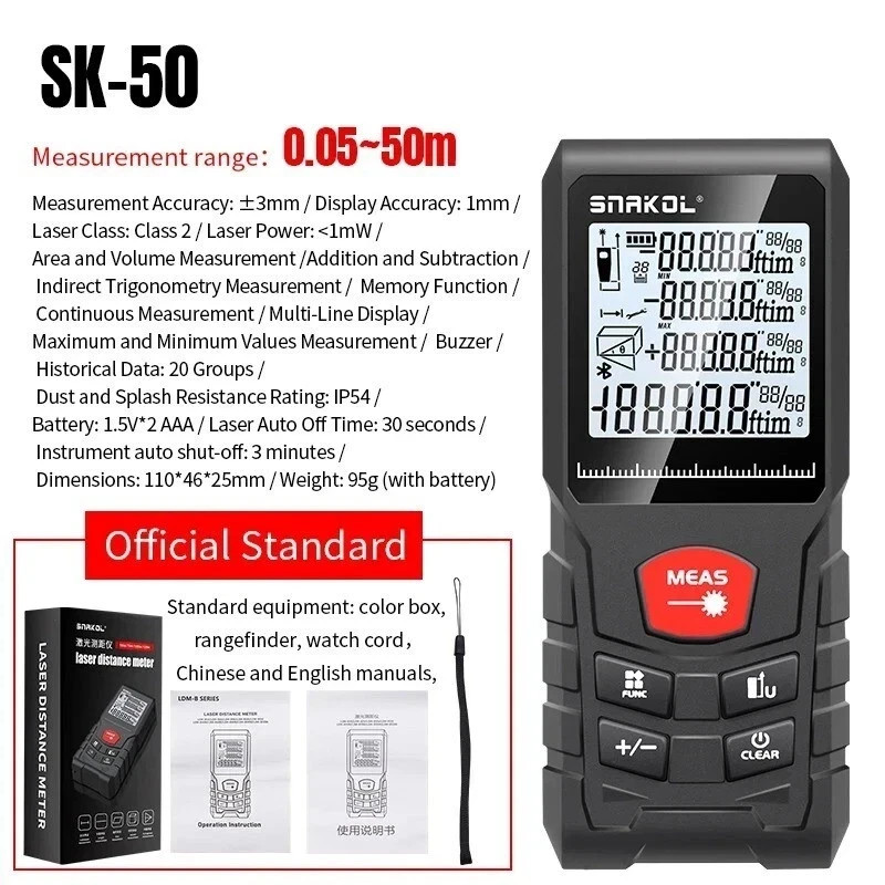 Laser Distance Meter 50M/165ft，Handle Digital IP54 Shockproof Laser ...