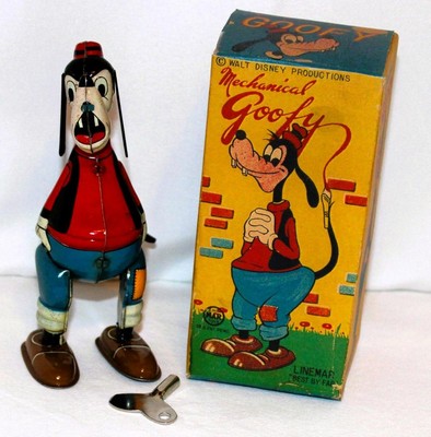 SCARCE NEAR MINT DISNEY 1950s GOOFY LINEMAR WIND-UP TOY+ "NEW" REPLICA ...