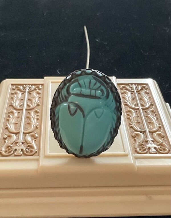 Antique Or Older Vintage Blue Lucite Scarab Hat Pin Brass Setting 9” | eBay
