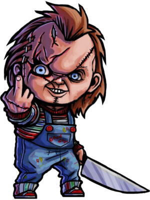 CHUCKY STICKER CHUCKY WITH KNIFE FLIP THE BIRD STICKER | eBay Australia
