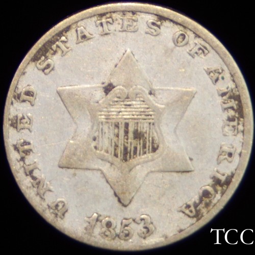 1853 THREE CENT SILVER TRIME ~ AWESOME ORIGINAL 3c COIN ~ FREE SHIPPING ...