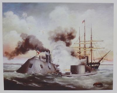 "USS Monitor vs CSS Virginia"civil war print after o/c listed artist I ...
