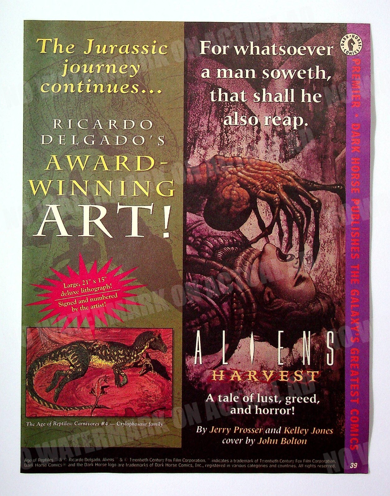 Aliens Harvest + The Age of Reptiles Dark Horse Print Magazine Ad ...