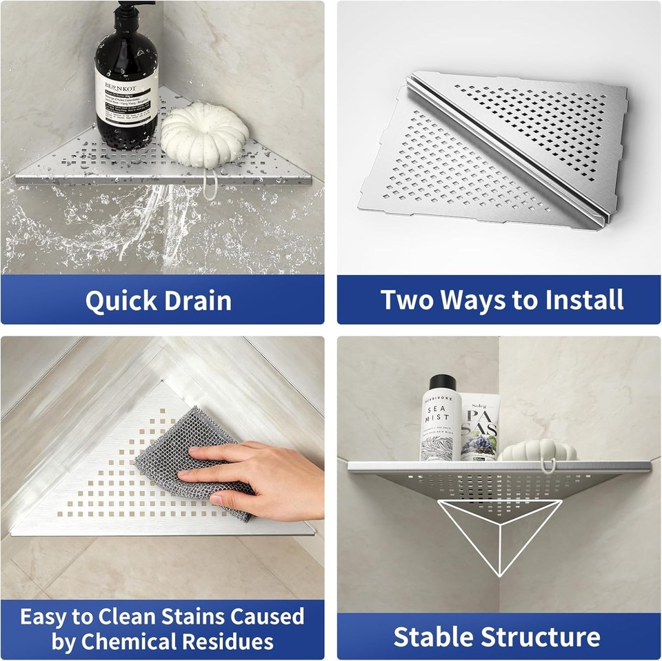 Corner Shower Shelf, 304 Stainless Steel 10" Brushed Recessed Shelf for ...