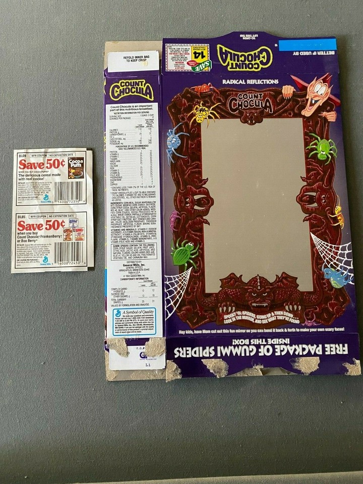 Count Chocula cereal box flattened from 1993 w/free Gummi Spiders ...
