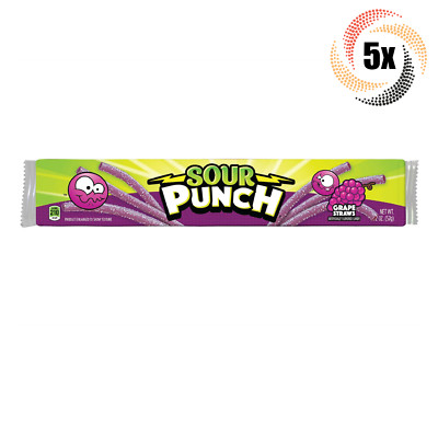 5x Packs Sour Punch Grape Flavored Mouthwatering Sour Straws Candy ...