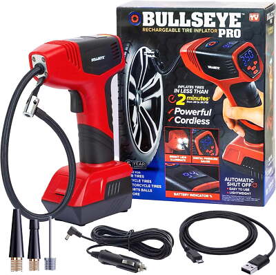 Bullseye Pro Tire Inflator 150 PSI Electric Air Compressor Portable Air ...