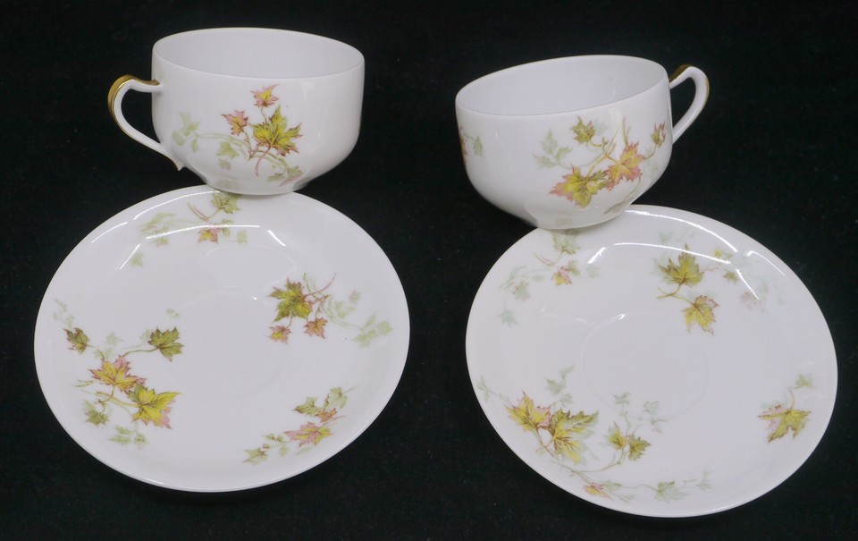 2 OLD HAVILAND FRENCH LIMOGES PORCELAIN CUP & SAUCER SETS, AUTUMN LEAF ...