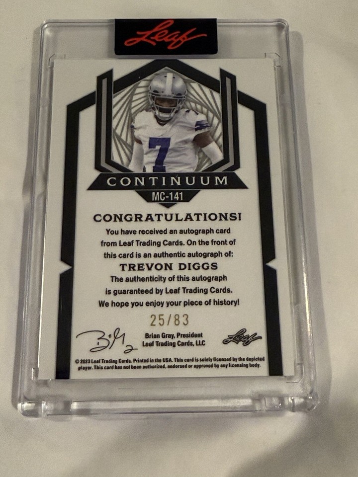 NFL TREVON DIGGS AUTO Leaf Trading CARD #25/83 Limited Run - DALLAS ...