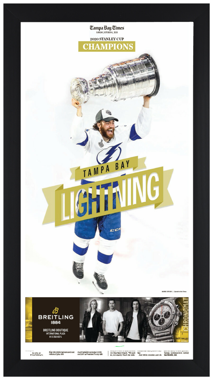 2020 Stanley Cup Tampa Bay Lightning Newspaper Print Framed in Black ...