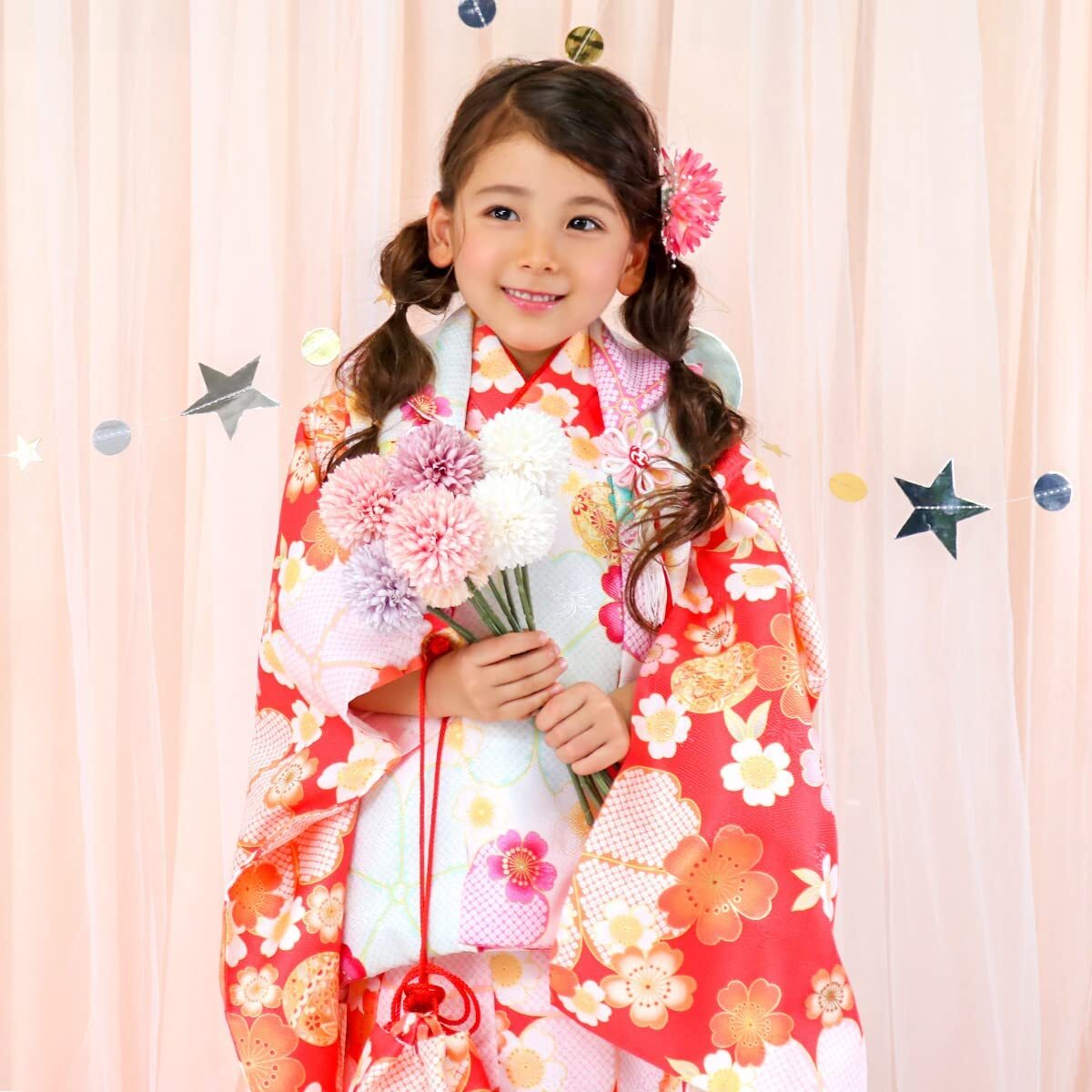 Full Kimono Set Girls Ceremony Celebration 3 years New Years Sakura ...