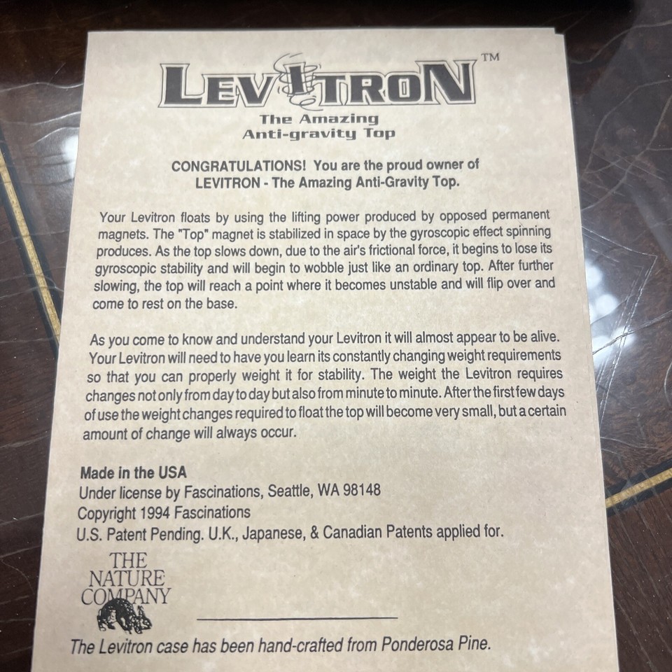 Levitron Nature Company Amazing Anti-Gravity Spinning Top Game Toy 1994 ...