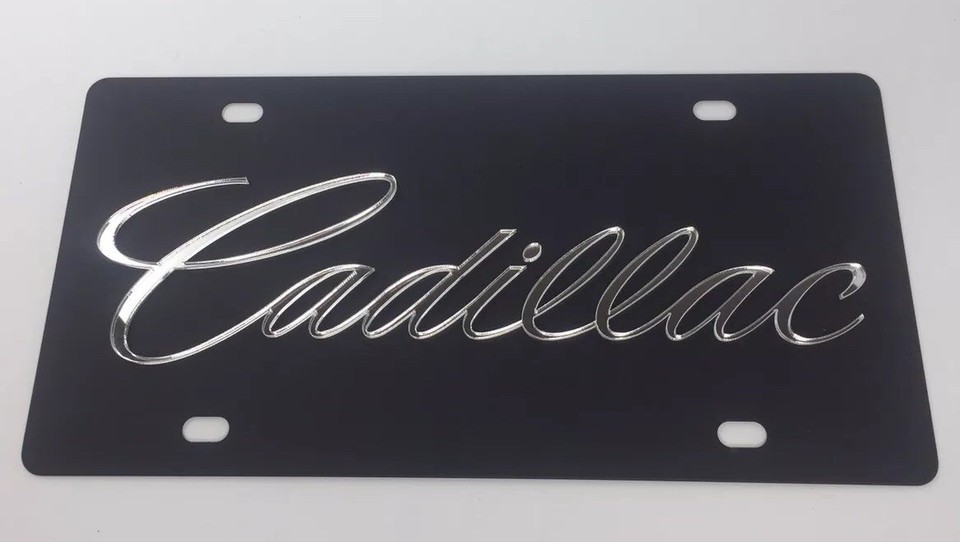 Cadillac Script Emblem Black License Plate W/ Mirror Script (Made in ...