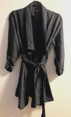 Womens Coat Size Small Becool Brand Blazer Suede Jacket Black with Tie ...