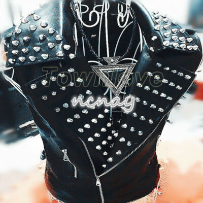 Mens Punk Spike Wide Lapel Vest Zip Motocycle Pu Leather Nightclub ...