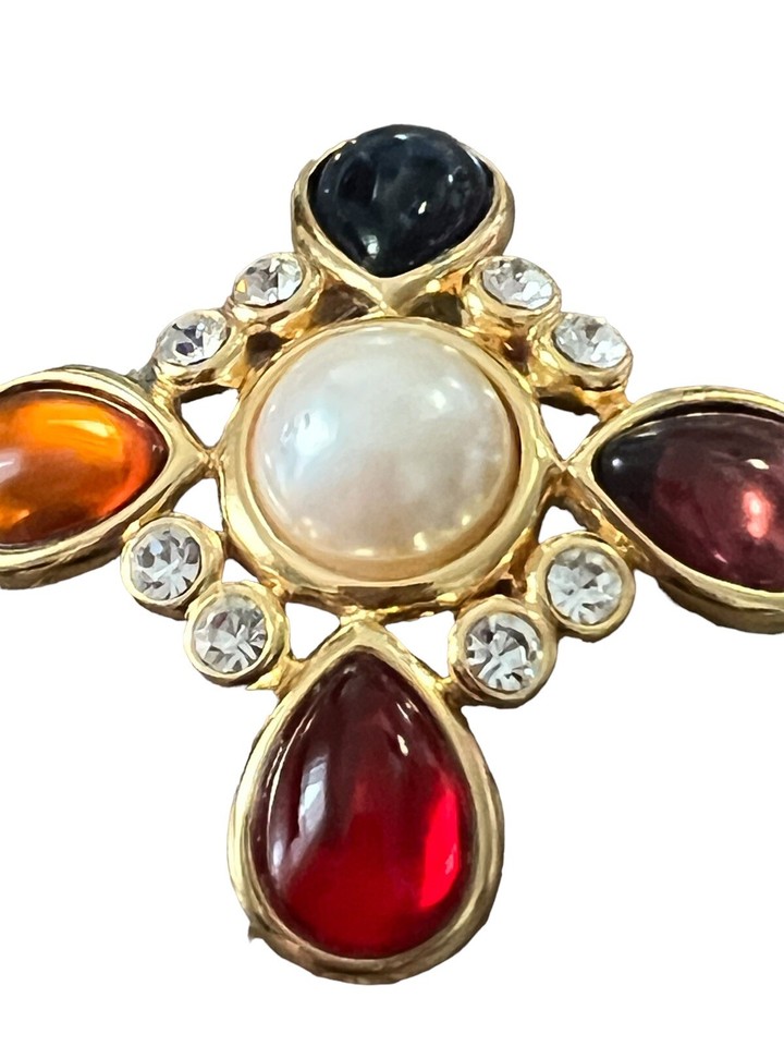 Vintage Signed Joan Rivers Glass Rhinestone Cabochon Maltese Cross ...