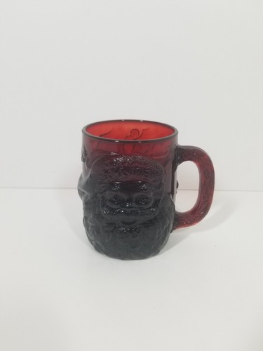 Ruby Red Santa Arcoroc France Handled Raised Design Holly Glass Mug New ...
