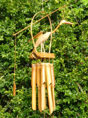 Bird Wind chime Bamboo Coconut Hanging Crane Bobbing Head Wind Chime ...