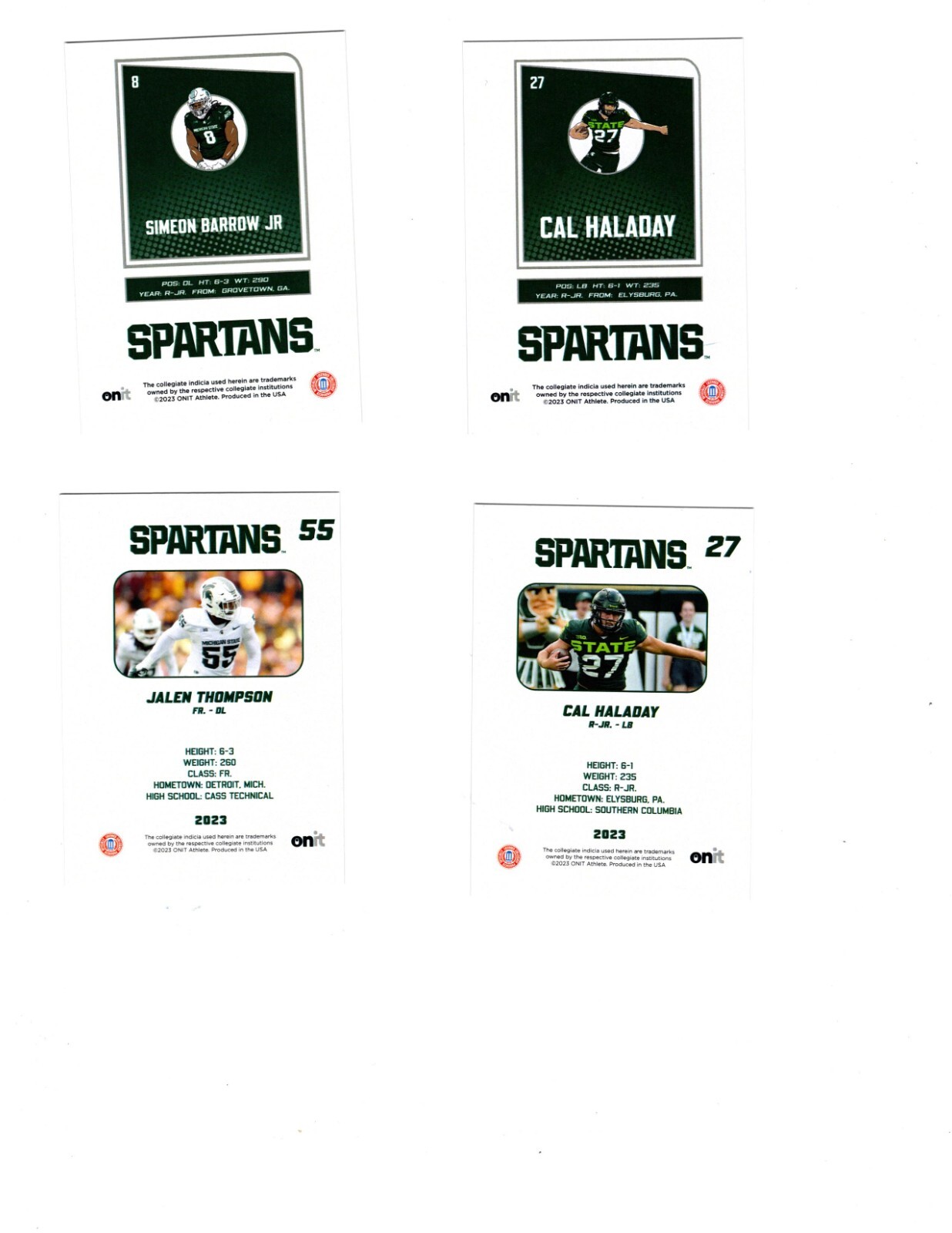 Simeon Barrow Michigan State Spartans 2023 ONIT ICON football signed ...