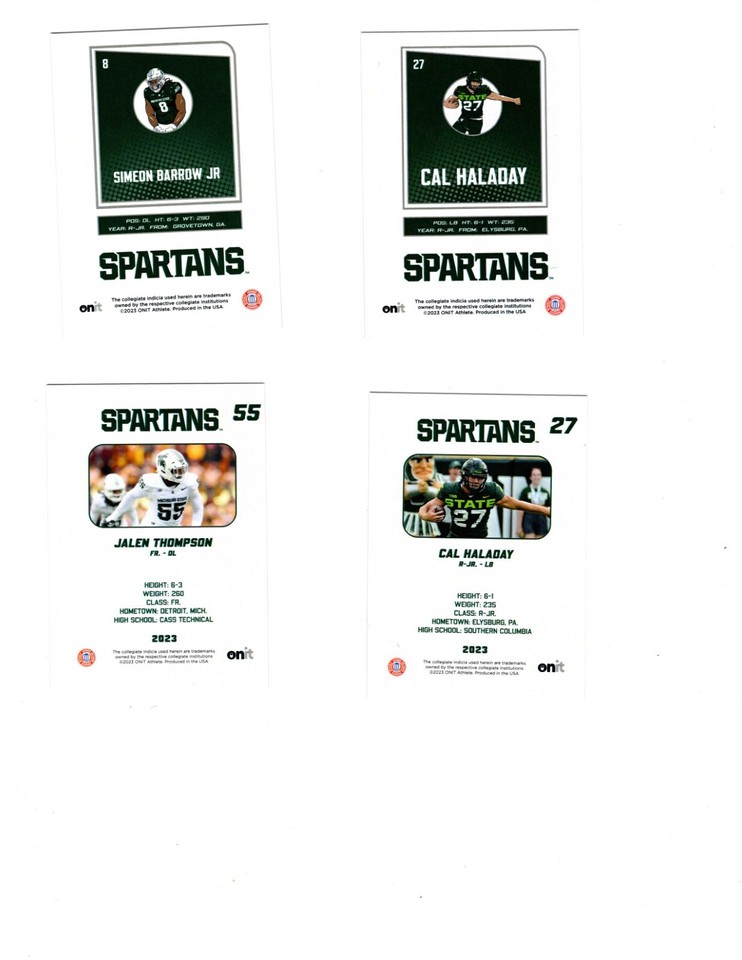 Simeon Barrow Michigan State Spartans 2023 ONIT ICON football signed ...