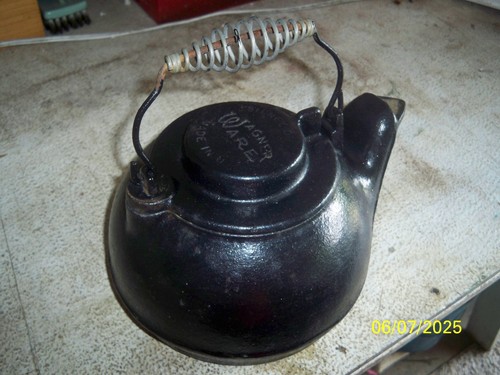 Cast Iron Wagner Ware Small Tea Kettle Pot Wire Handle Swivel Lid ...