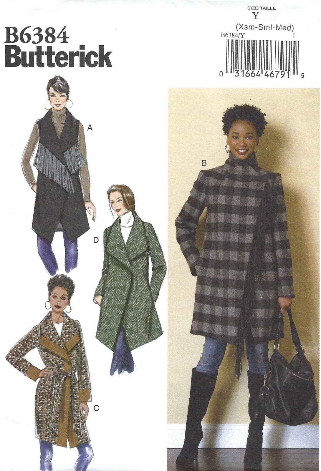 Butterick B6384 Shawl Collar Coats, Vest & Belt Sz 4-14 UNCUT Pattern ...