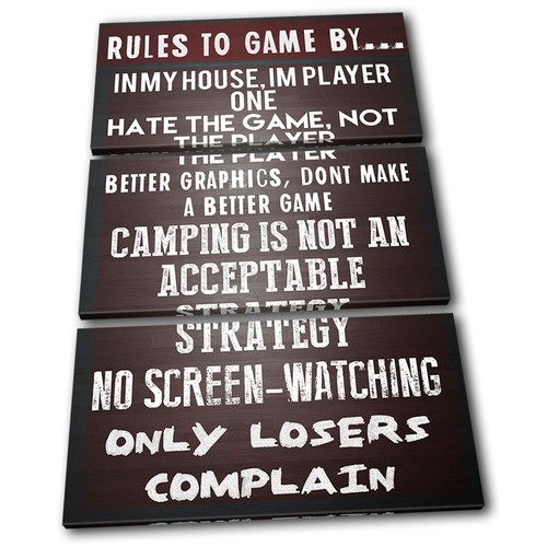 Gaming COD House Rules Typography TREBLE CANVAS WALL ART Picture Print ...