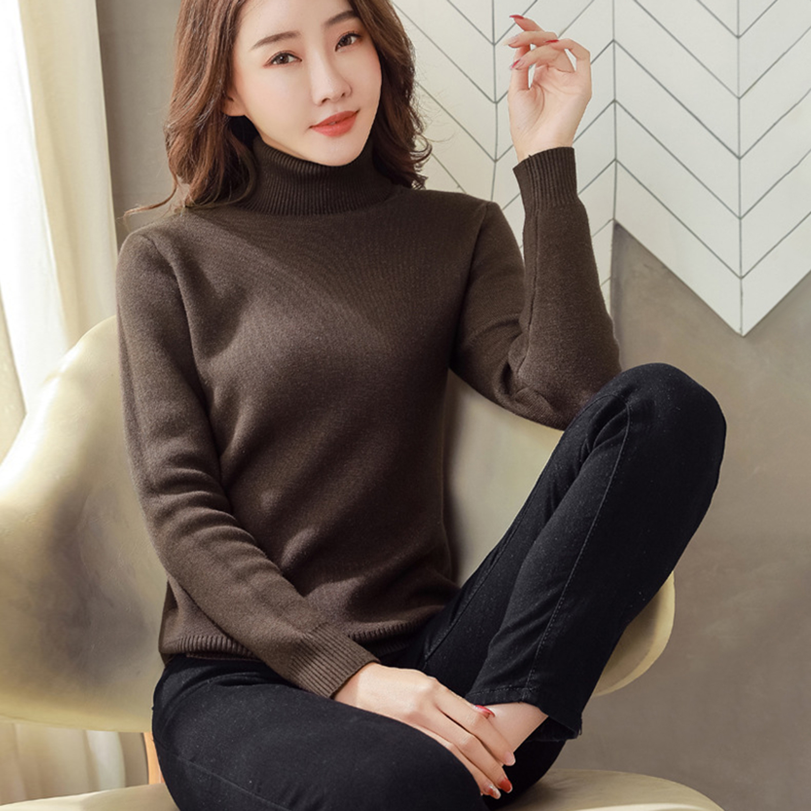 Autumn Sweater Cold-proof Neck Protection Basic Soft Women Sweater Anti ...