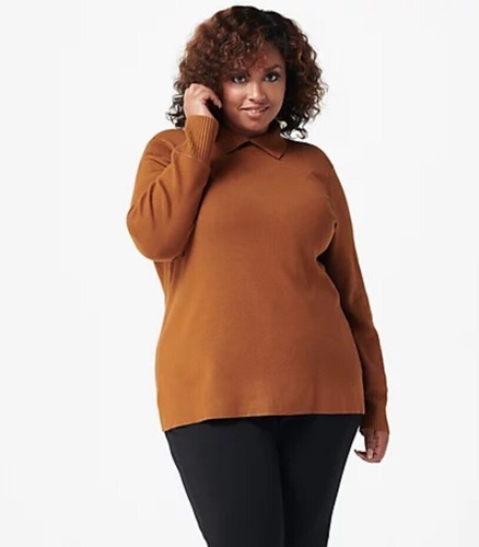 Linea by Louis Dell'Olio Whisper Knit Sweater with Split Collar Caramel ...