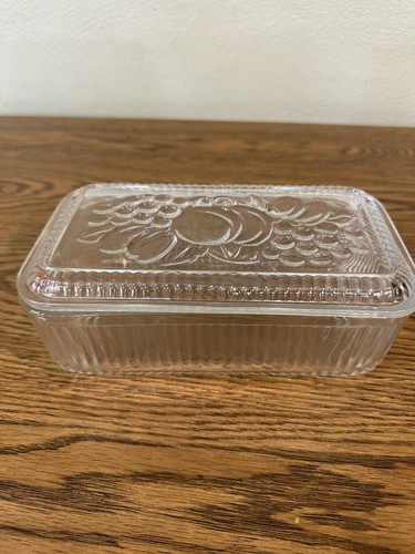 Federal Glass Ribbed Refrigerator Dish Embossed Fruit Lid 9x5 Rectangle ...