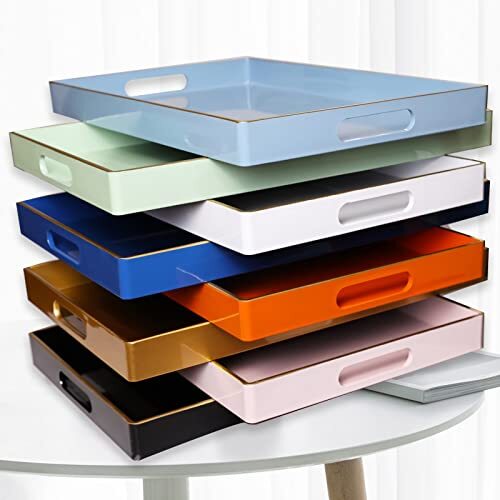 Black Decorative Tray Elegant Plastic ServingTray with Handles Coffee ...