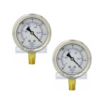 2 PACK LIQUID FILLED VACUUM GAUGE -30-0 PSI, 2.5" FACE, 1/4" NPT LOWER ...